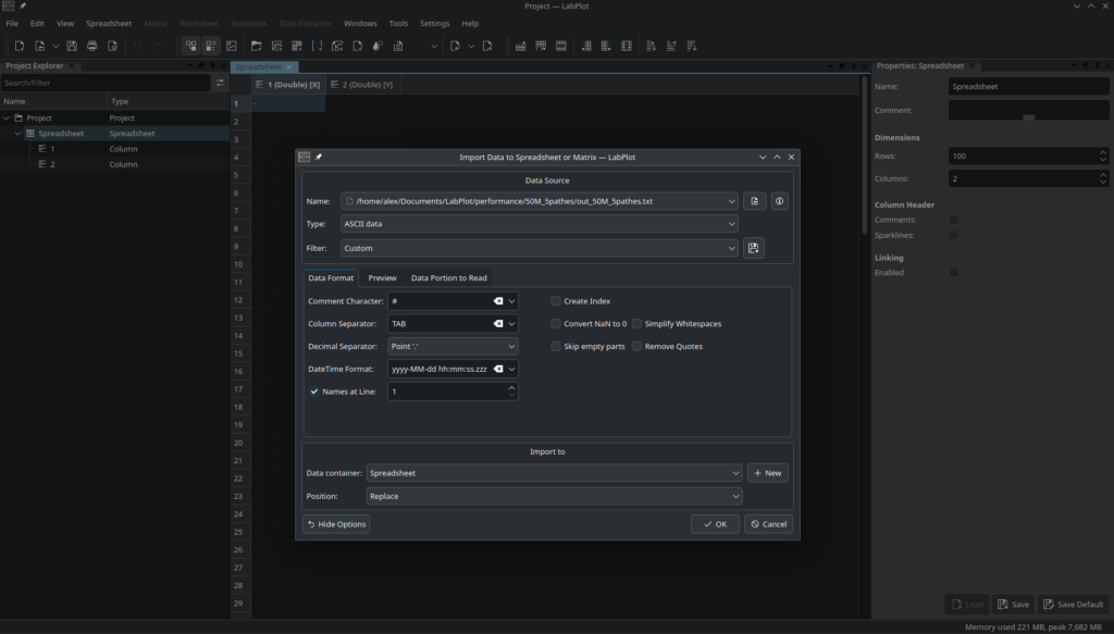 Performance of data import in LabPlot – LabPlot