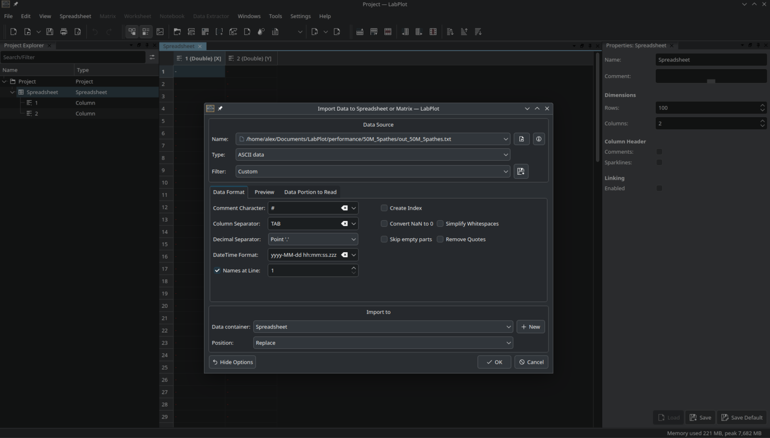 Performance of data import in LabPlot – LabPlot